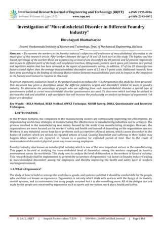 Investigation of “Musculoskeletal Disorder in Different Foundry ...