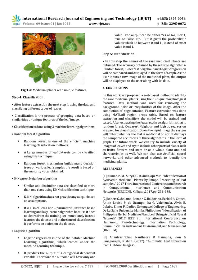 IDENTIFICATION AND CLASSIFICATION OF RARE MEDICINAL PLANTS USING ...