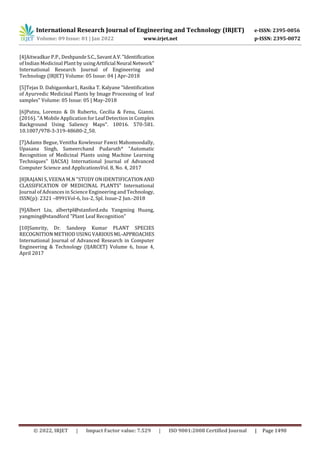 IDENTIFICATION AND CLASSIFICATION OF RARE MEDICINAL PLANTS USING ...