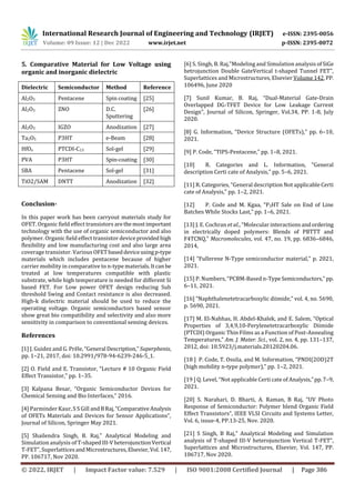 Comparative Study of Materials for Low Voltage Organic and Inorganic ...
