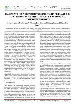 PLACEMENT OF POWER SYSTEM STABILIZER (PSS) IN NIGERIA 28-BUS POWER NETWORK FOR EFFECTIVE VOLTAGE ...