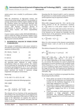 PLACEMENT OF POWER SYSTEM STABILIZER (PSS) IN NIGERIA 28-BUS POWER NETWORK FOR EFFECTIVE VOLTAGE ...