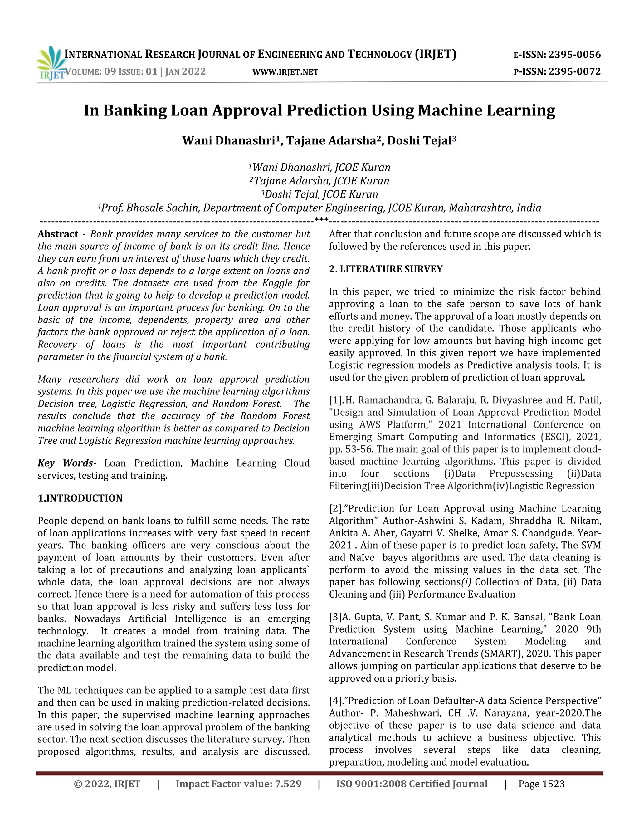 In Banking Loan Approval Prediction Using Machine Learning | PDF | Business Loans | Business ...