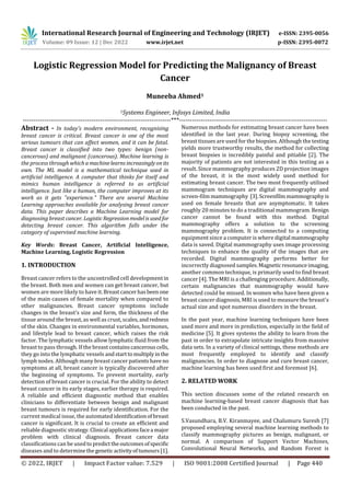 Logistic Regression Model for Predicting the Malignancy of Breast Cancer | PDF