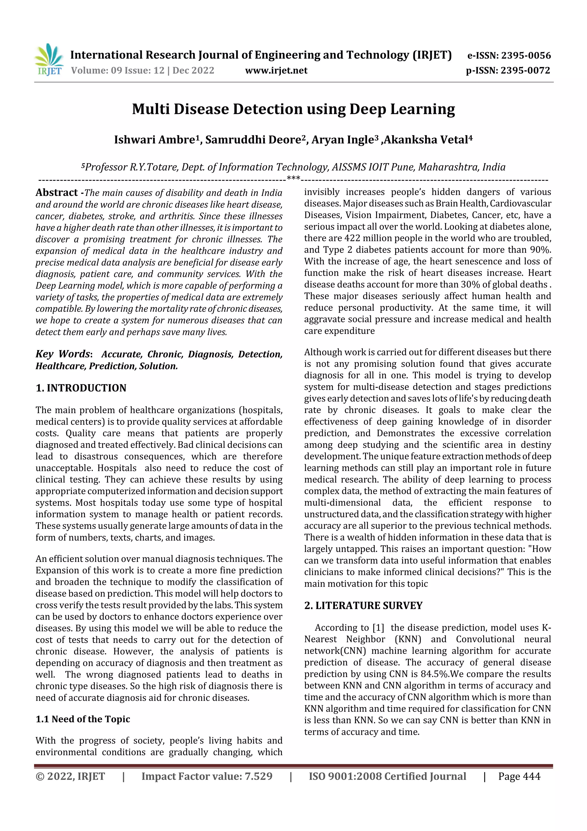 Multi Disease Detection using Deep Learning | PDF