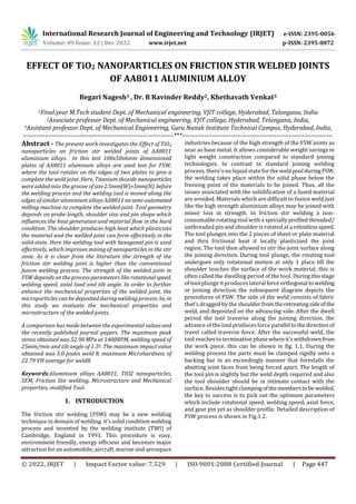 EFFECT OF TiO2 NANOPARTICLES ON FRICTION STIR WELDED JOINTS OF AA8011 ALUMINIUM ALLOY | PDF