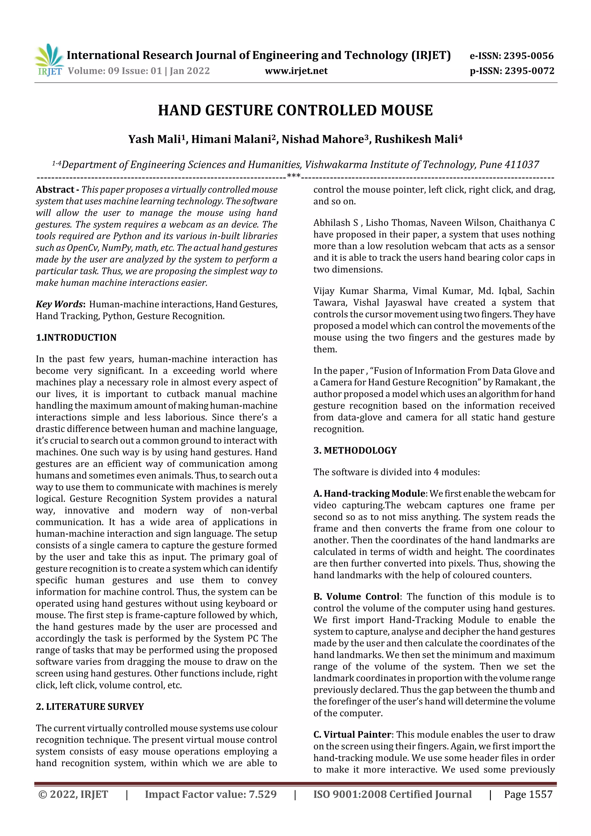 HAND GESTURE CONTROLLED MOUSE | PDF