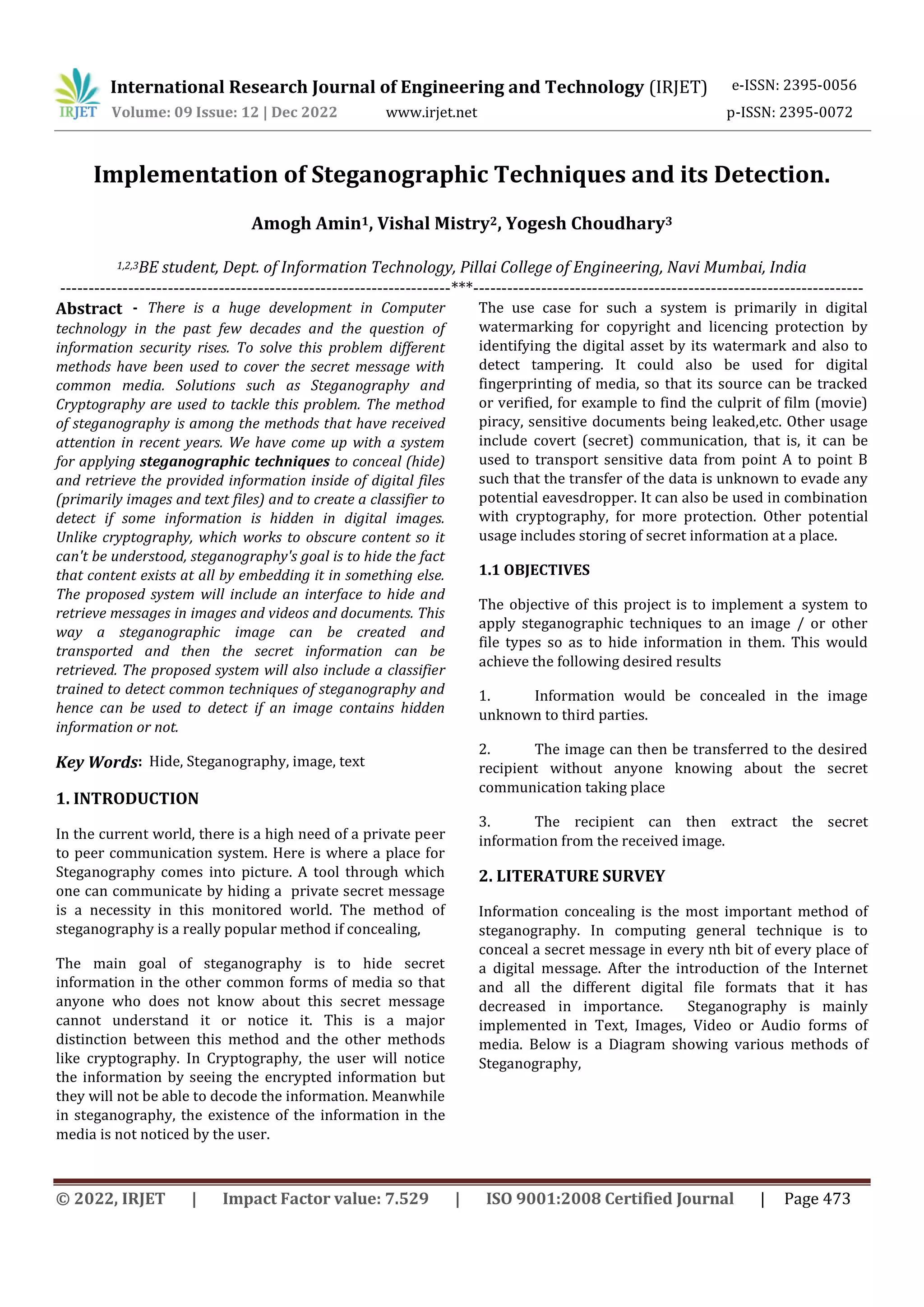 Implementation of Steganographic Techniques and its Detection. | PDF | Computing | Technology ...