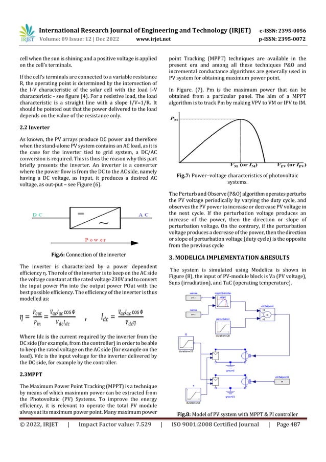 Simulation of MPPT Controller for photovoltaic system Grid-connected using Modelica | PDF