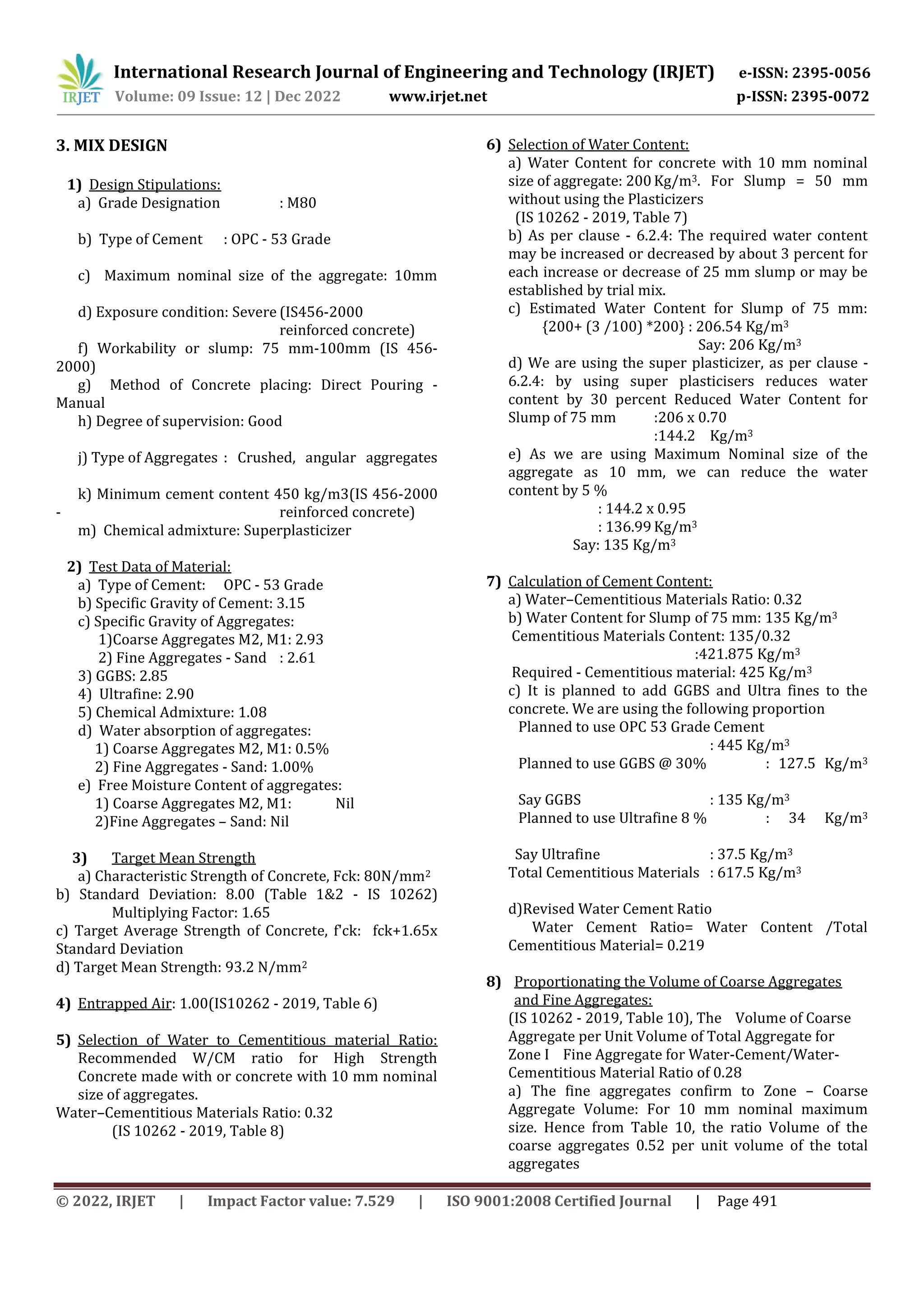 HIGH STRENGTH CONCRETE DESIGN (M80) | PDF