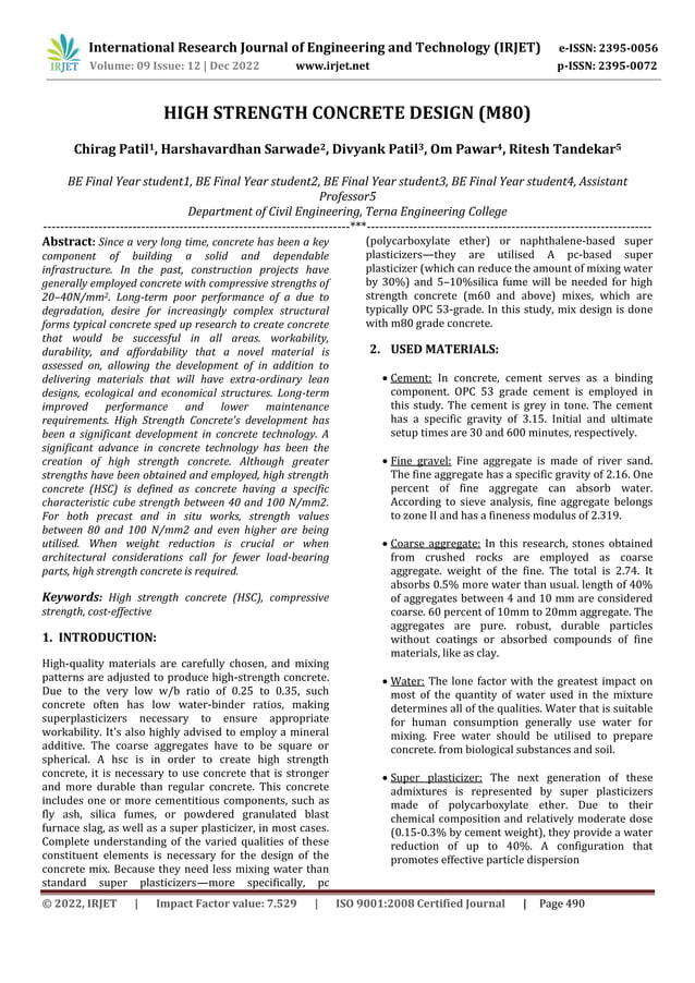 HIGH STRENGTH CONCRETE DESIGN (M80) | PDF | Civil Engineering Industry ...