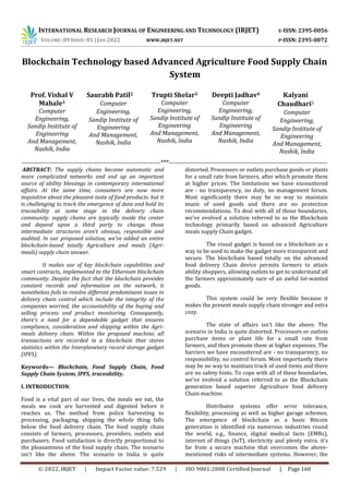 Blockchain Technology based Advanced Agriculture Food Supply Chain System | PDF