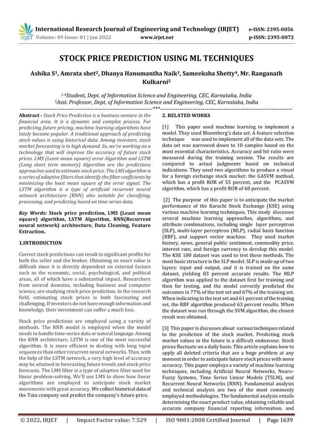 STOCK PRICE PREDICTION USING ML TECHNIQUES | PDF | Business Accounting ...