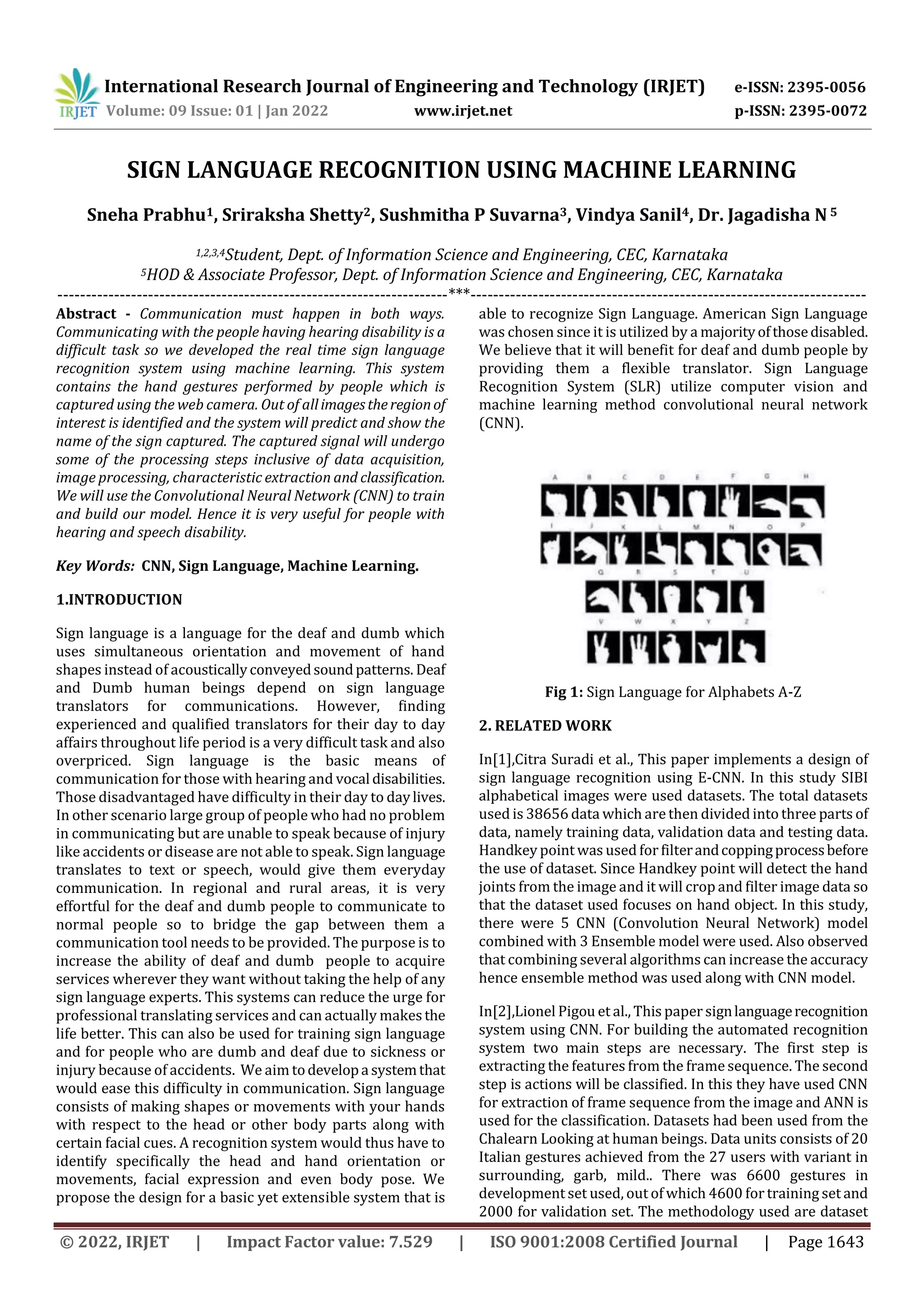 SIGN LANGUAGE RECOGNITION USING MACHINE LEARNING | PDF