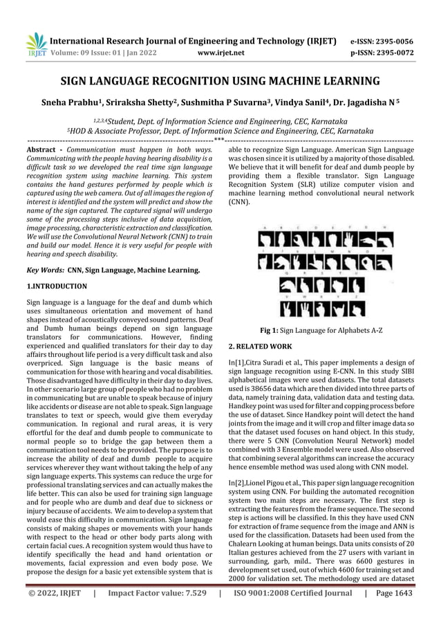 Sign Language Recognition Using Machine Learning Pdf