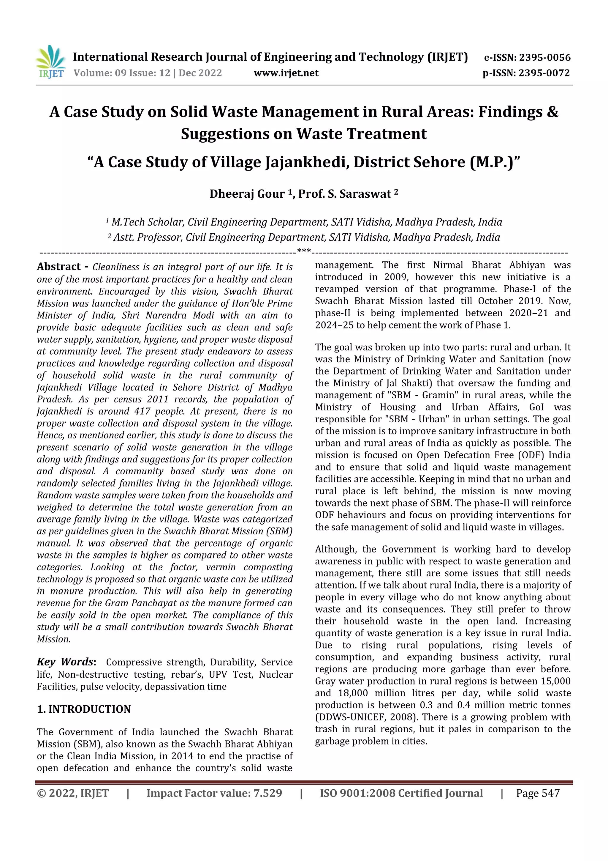 A Case Study on Solid Waste Management in Rural Areas: Findings ...