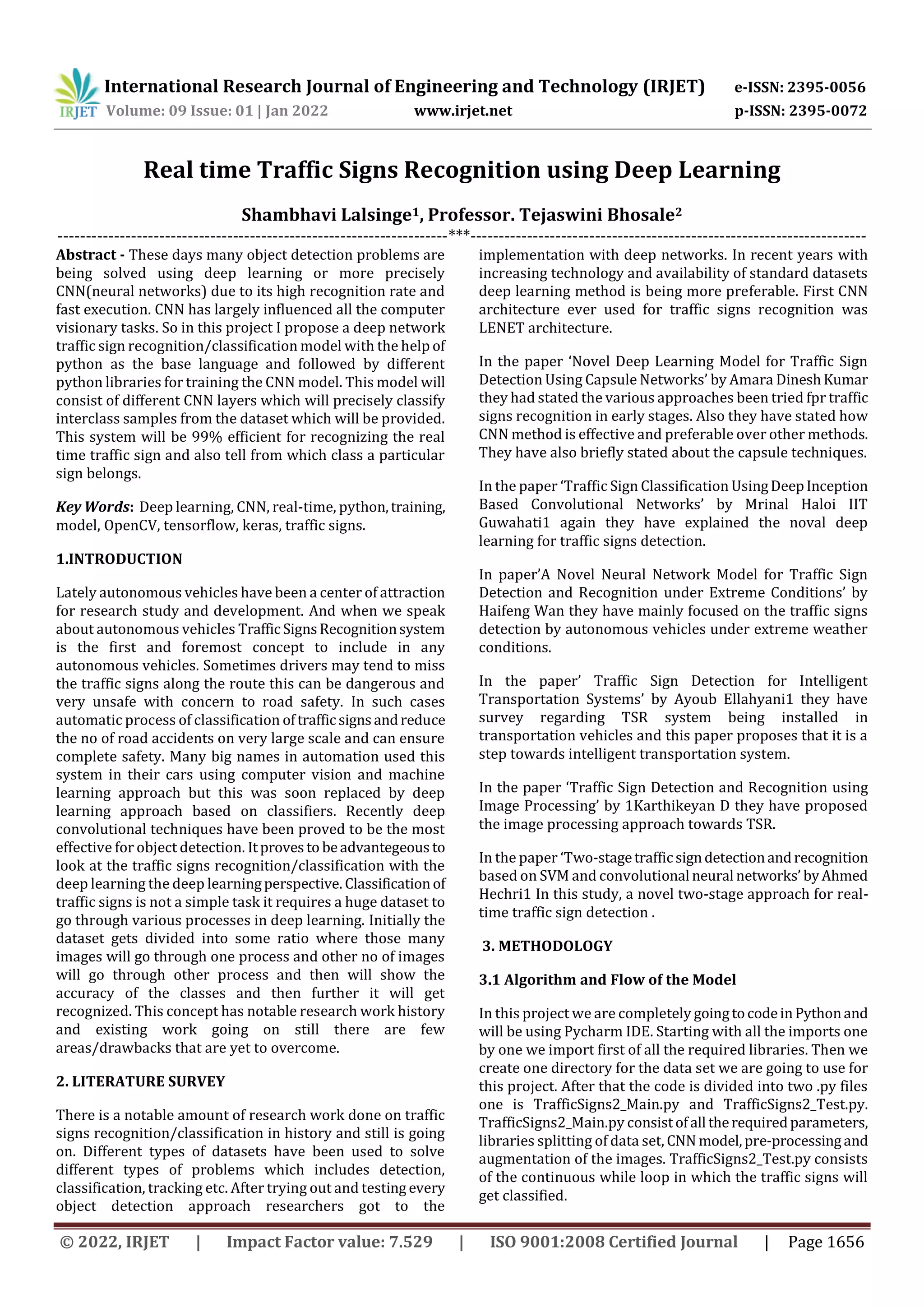 Real time Traffic Signs Recognition using Deep Learning | PDF