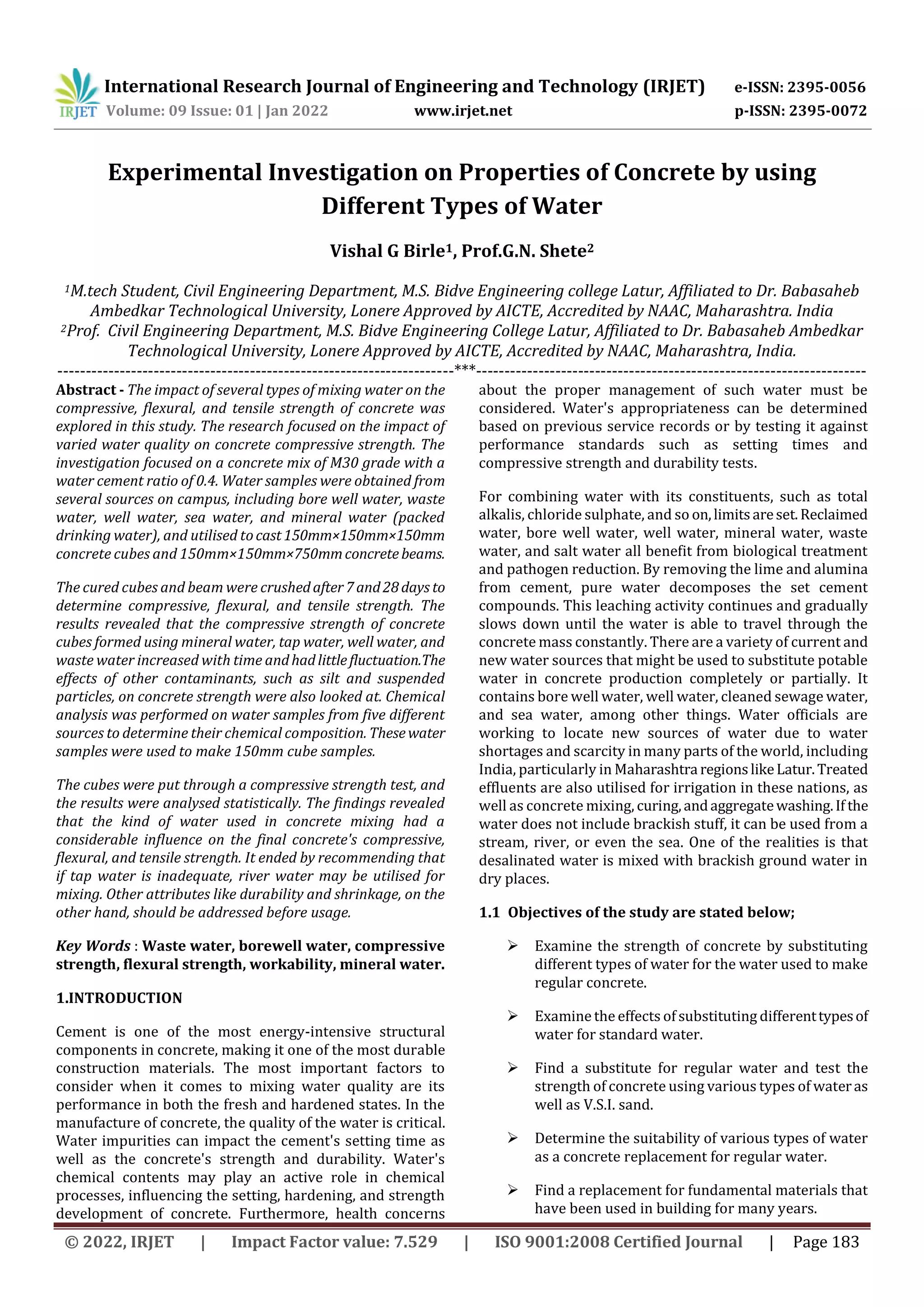 Experimental Investigation on Properties of Concrete by using Different ...