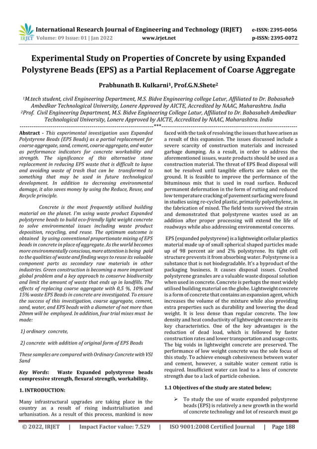 Experimental Study on Properties of Concrete by using Expanded ...