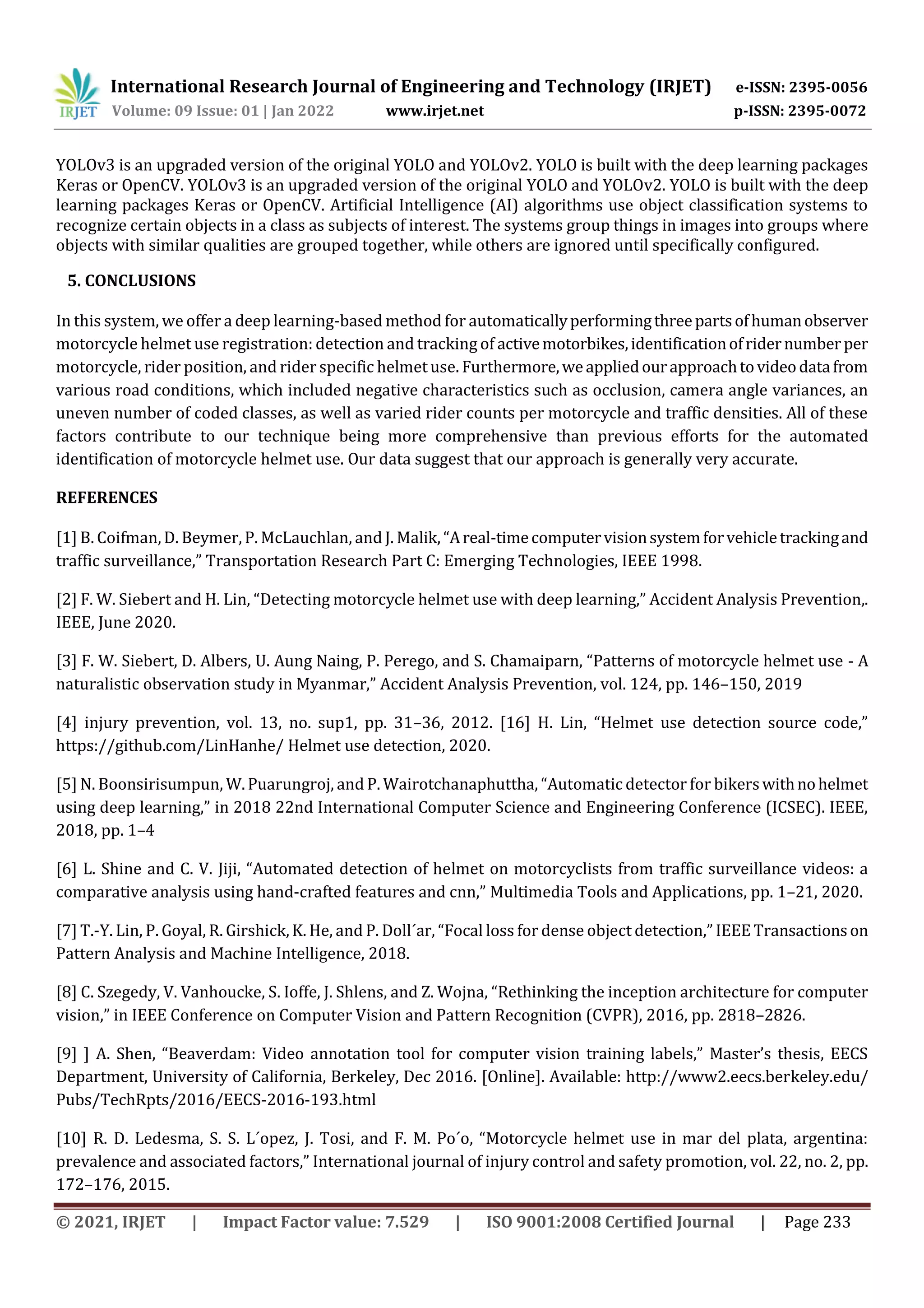 HELMET DETECTION USING ARTIFICIAL INTELLIGENCE | PDF