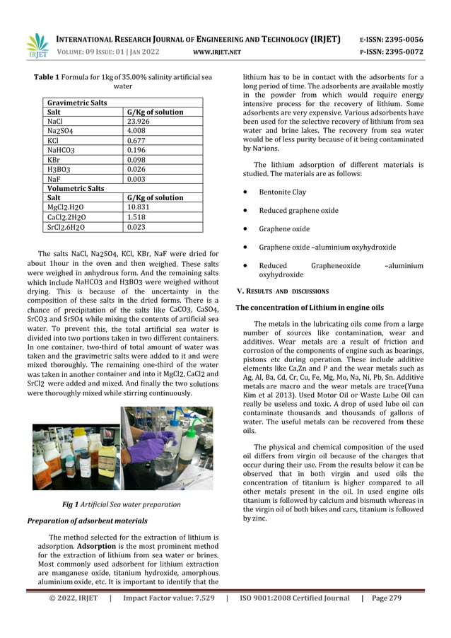 EXTRACTION OF LITHIUM BY USING ADSORPTION PROCESS FROM LUBE OILS AND SEA WATER | PDF ...