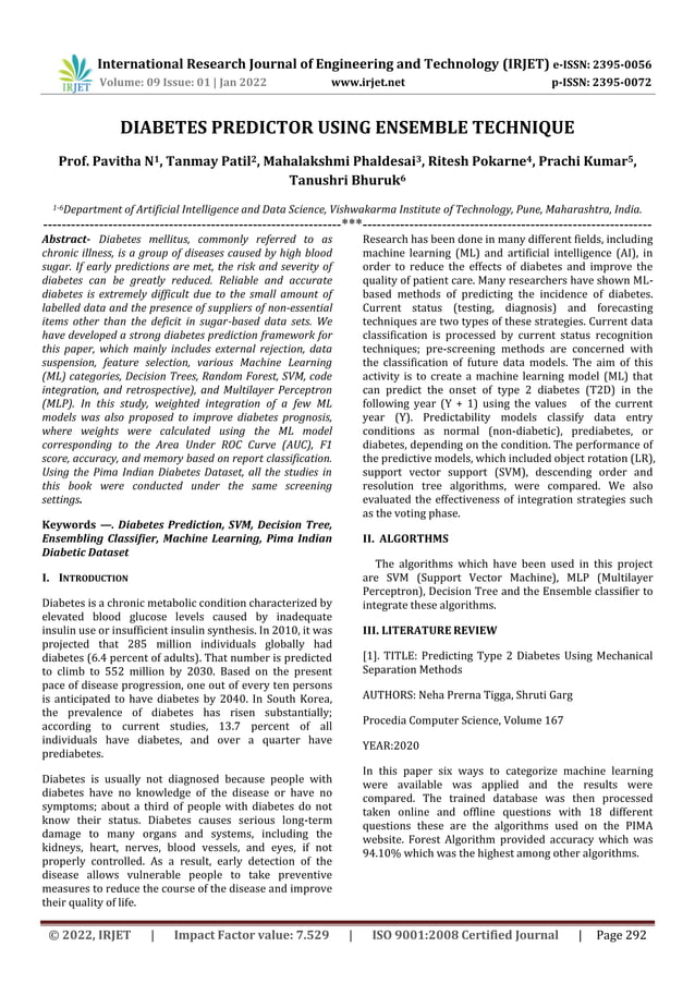 DIABETES PREDICTOR USING ENSEMBLE TECHNIQUE | PDF