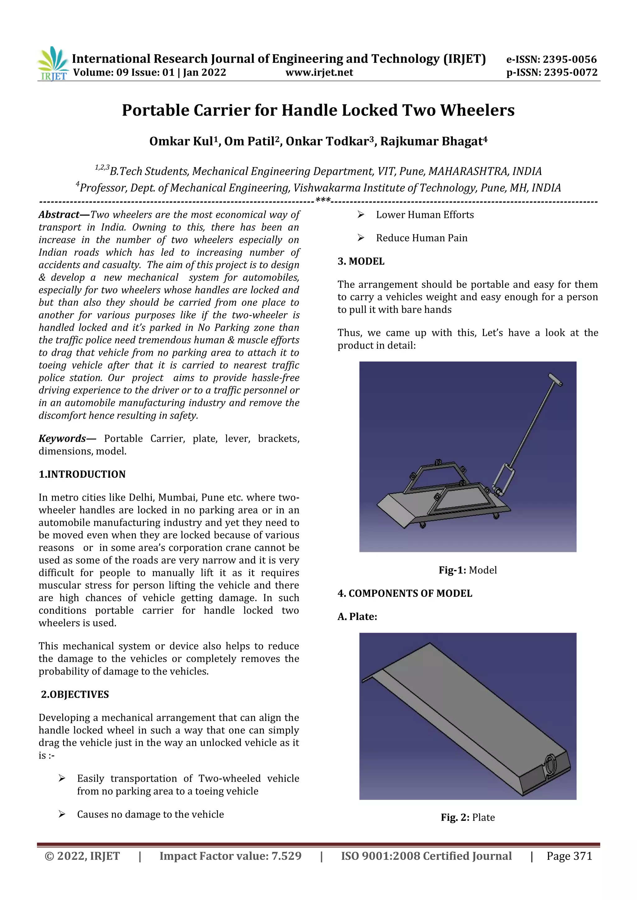 Portable Carrier for Handle Locked Two Wheelers | PDF