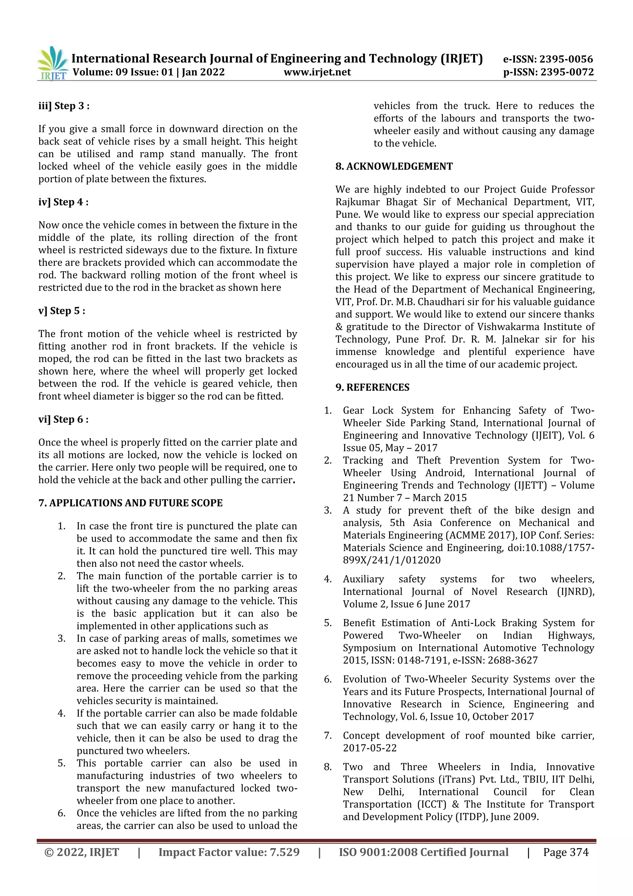 Portable Carrier for Handle Locked Two Wheelers | PDF