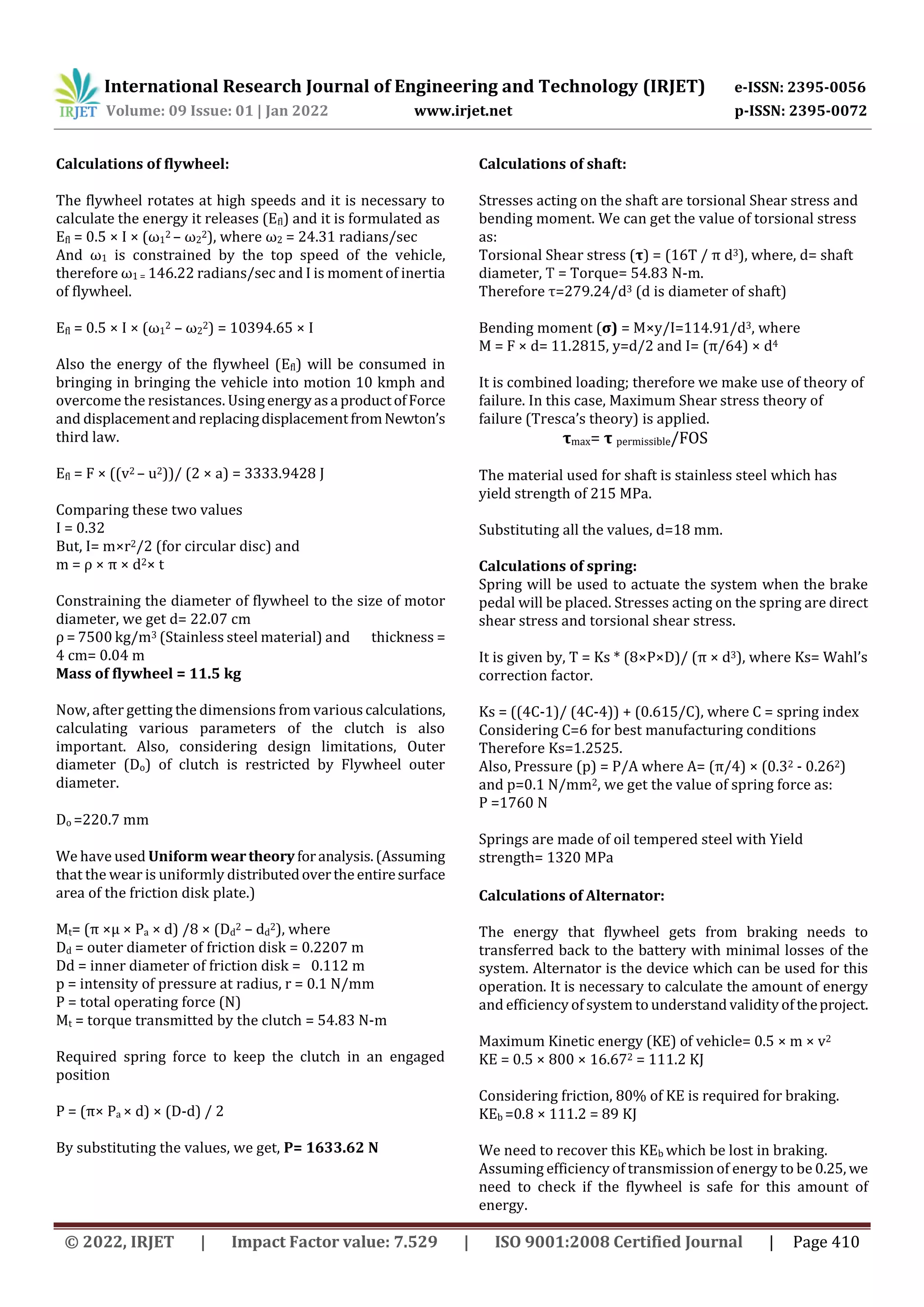 Design and Analysis of Flywheel based Kinetic Energy Recovery System | PDF