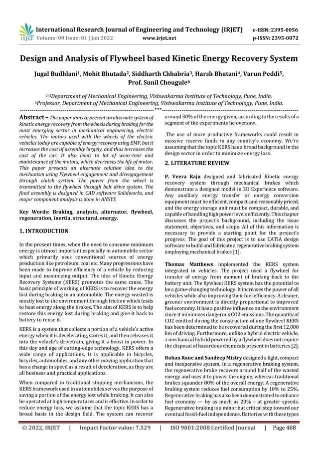 Design and Analysis of Flywheel based Kinetic Energy Recovery System | PDF