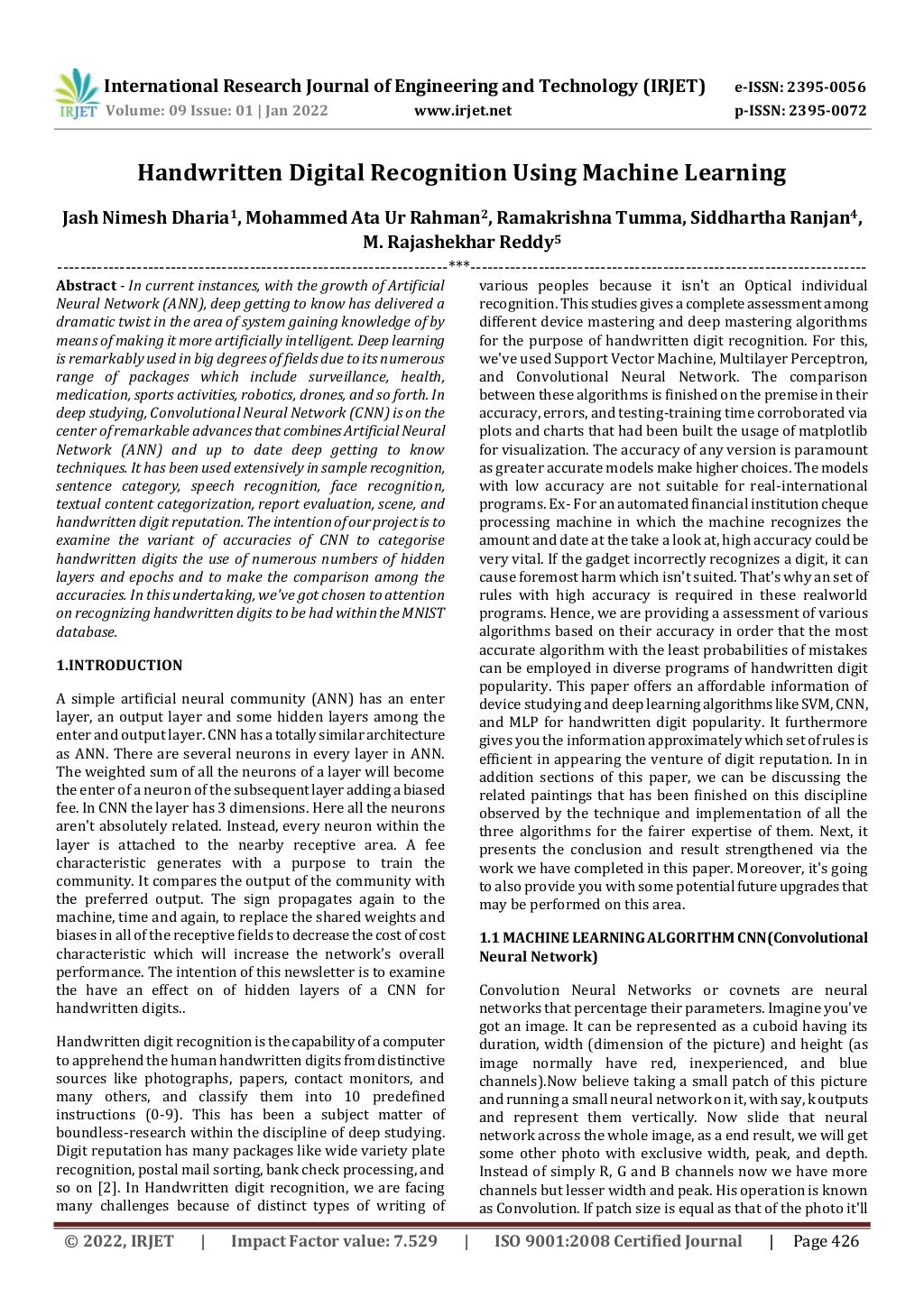 Handwritten Digital Recognition Using Machine Learning | PDF