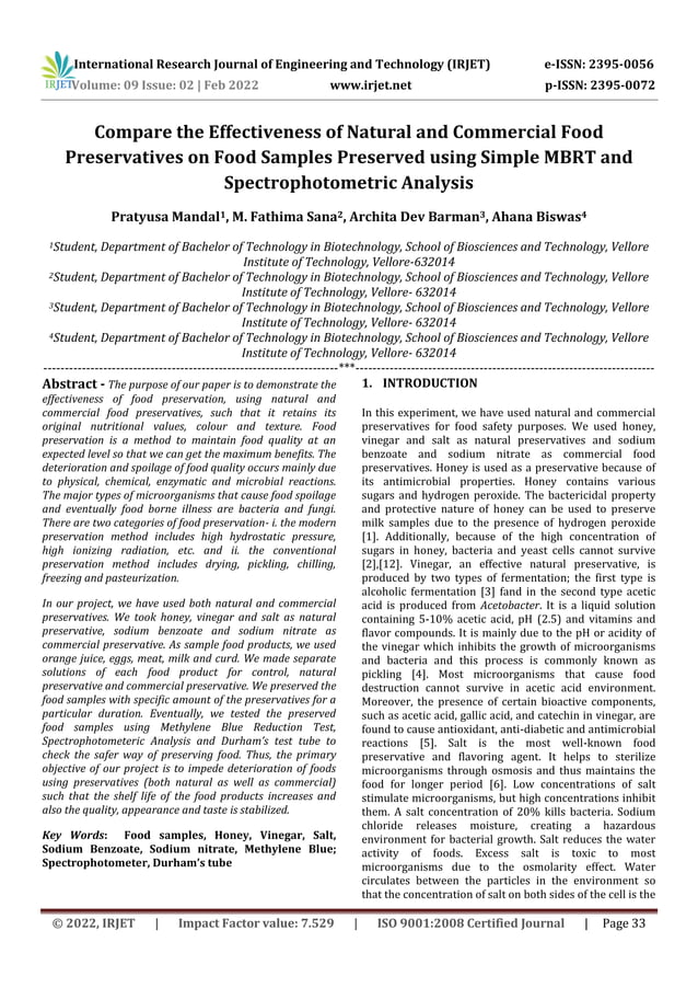 Compare the Effectiveness of Natural and Commercial Food Preservatives on Food Samples Preserved ...