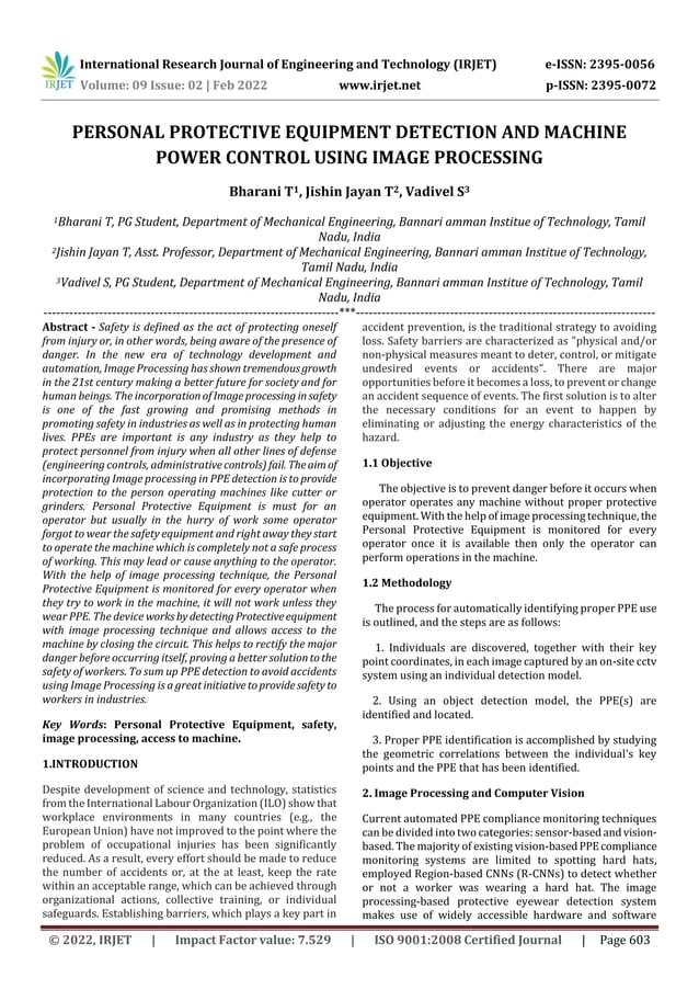 PERSONAL PROTECTIVE EQUIPMENT DETECTION AND MACHINE POWER CONTROL USING IMAGE PROCESSING | PDF