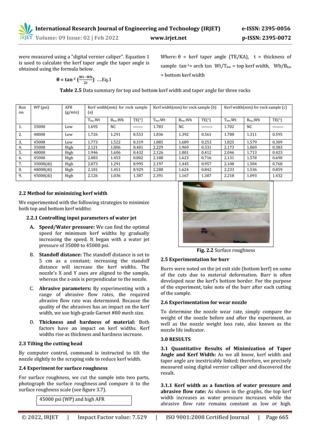 ANALYSIS OF KERF GEOMETRY WITH ABRASIVE WATER JET MACHINE IN MARBLE PROCESSING | PDF