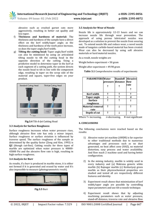 ANALYSIS OF KERF GEOMETRY WITH ABRASIVE WATER JET MACHINE IN MARBLE PROCESSING | PDF