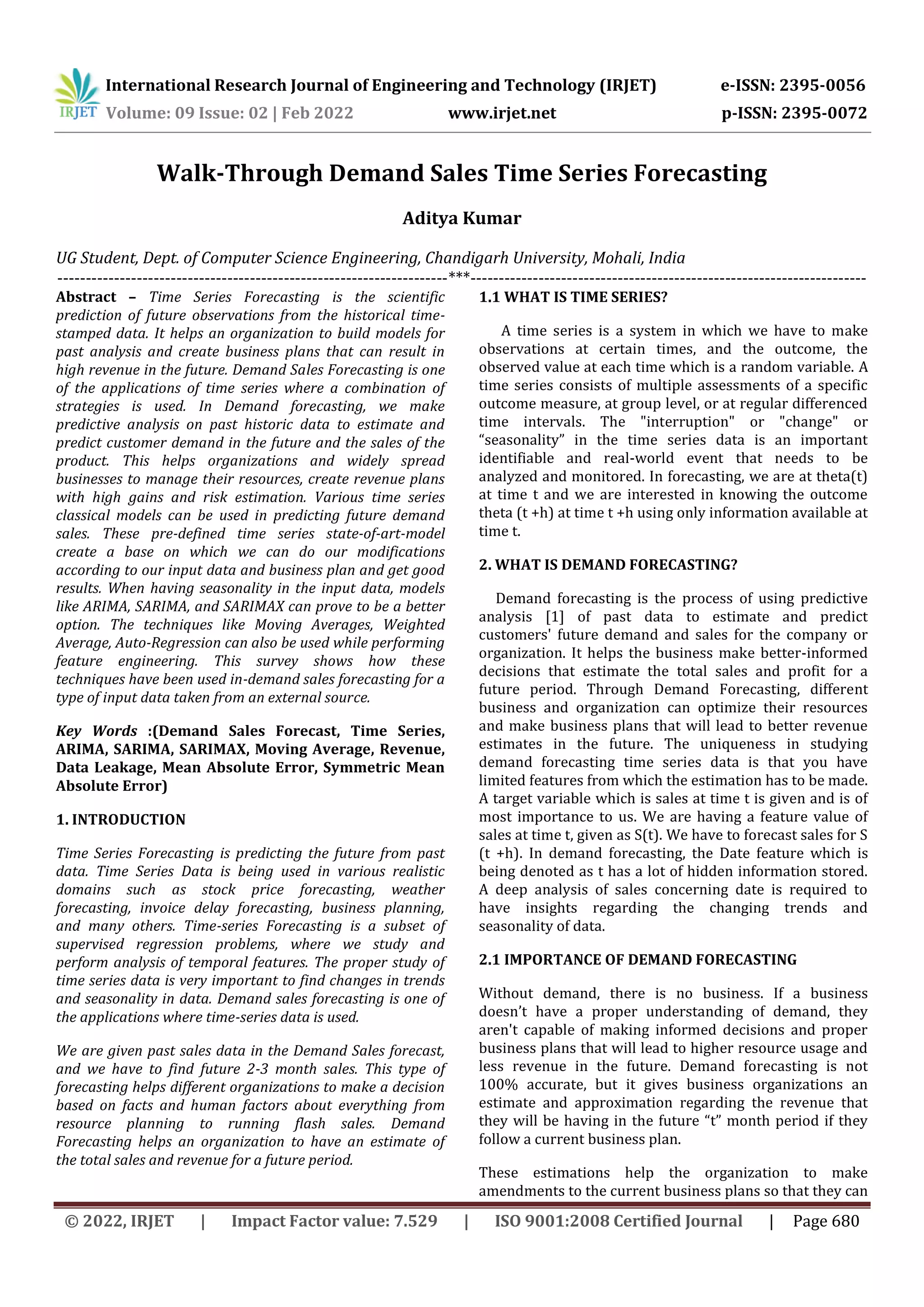 Walk-Through Demand Sales Time Series Forecasting | PDF