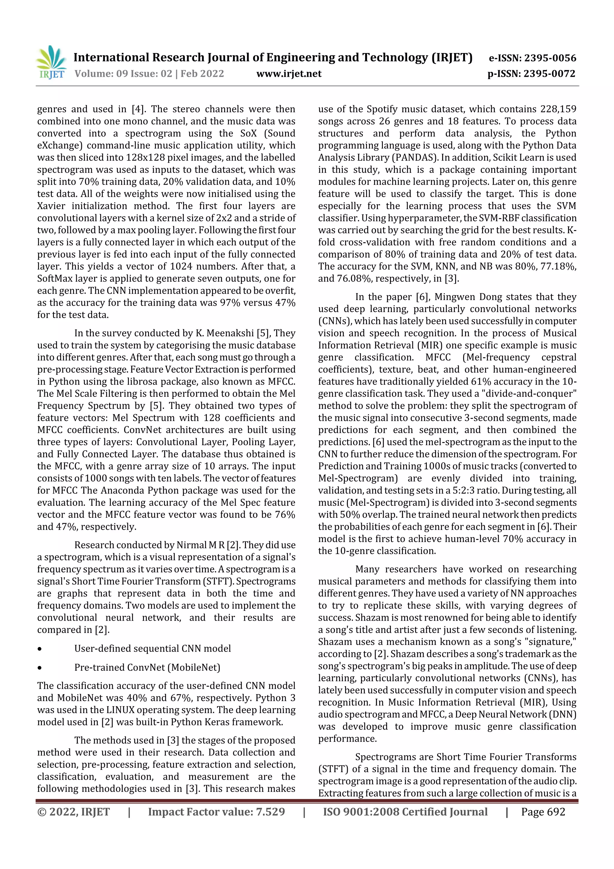 Literature Survey for Music Genre Classification Using Neural Network | PDF