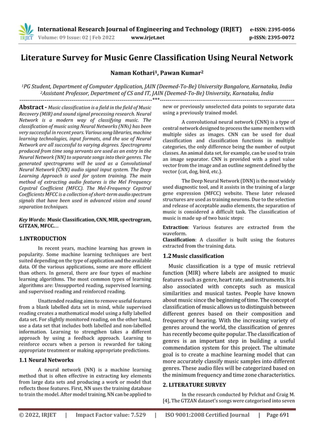 Literature Survey for Music Genre Classification Using Neural Network | PDF
