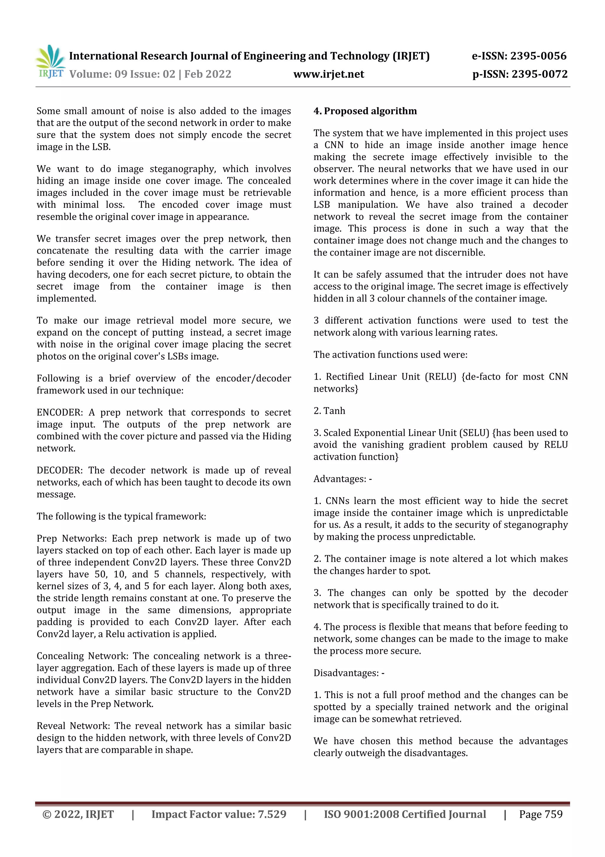 IMAGE STEGANOGRAPHY USING CNN | PDF