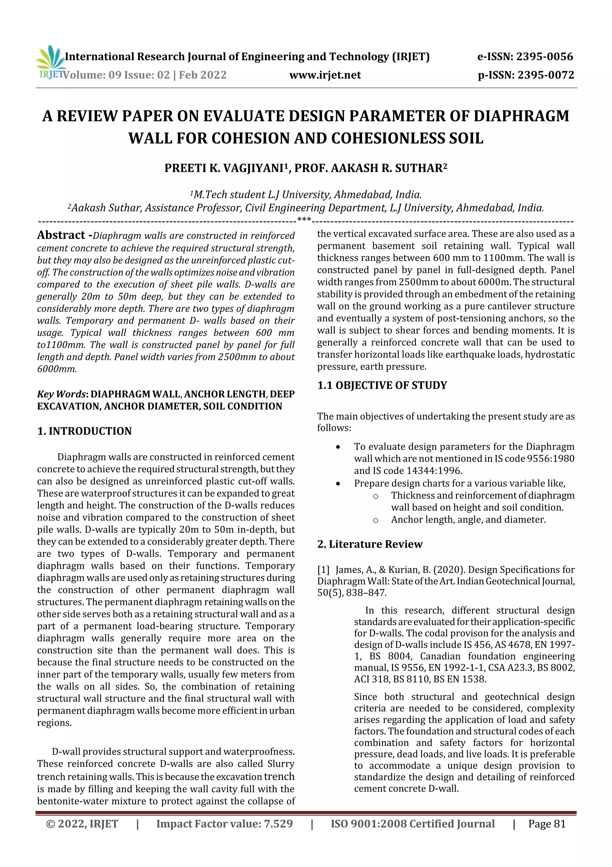 A REVIEW PAPER ON EVALUATE DESIGN PARAMETER OF DIAPHRAGM WALL FOR ...