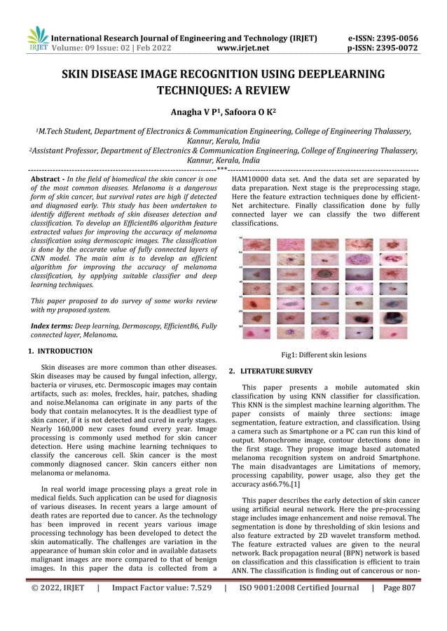 SKIN DISEASE IMAGE RECOGNITION USING DEEPLEARNING TECHNIQUES: A REVIEW ...