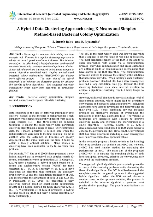 A Hybrid Data Clustering Approach Using K Means And Simplex Method