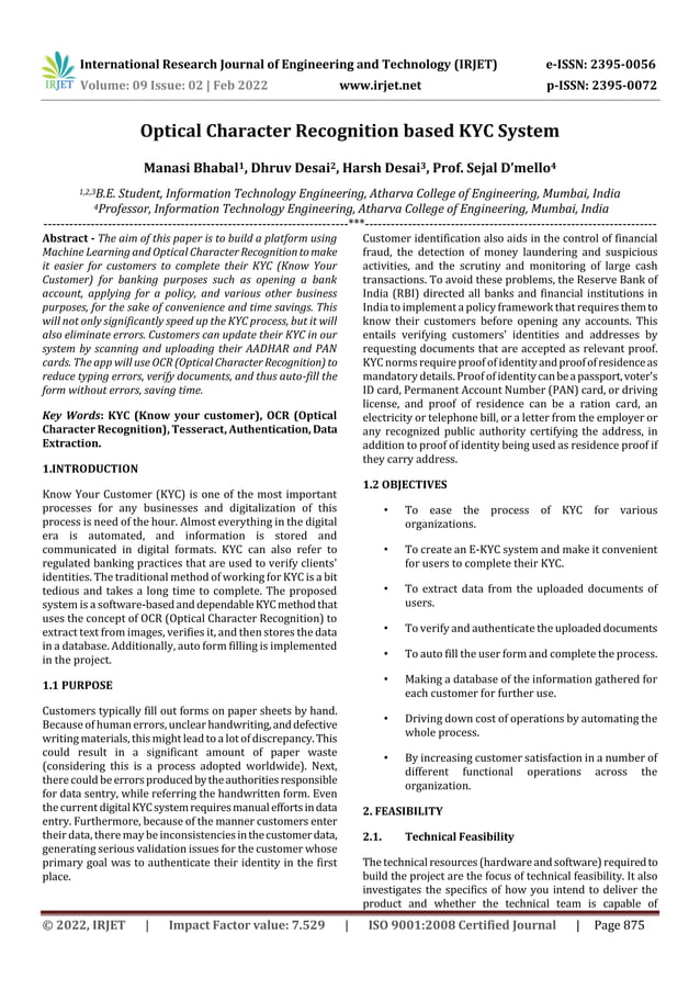Optical Character Recognition based KYC System | PDF