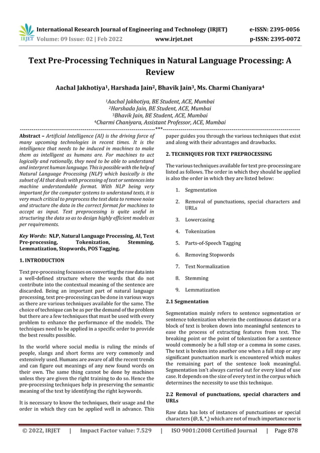 Text Pre-Processing Techniques in Natural Language Processing: A Review ...