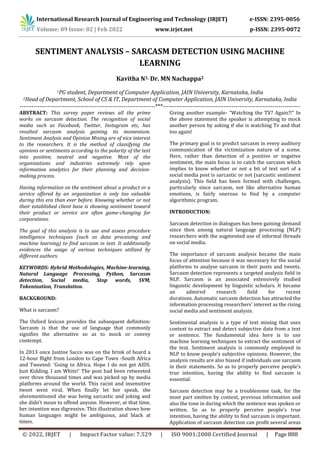 SENTIMENT ANALYSIS – SARCASM DETECTION USING MACHINE LEARNING | PDF