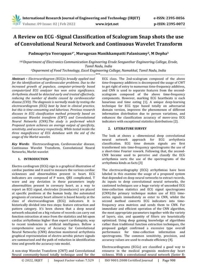 A Review On Ecg Signal Classification Of Scalogram Snap Shots The Use Of Convolutional Neural
