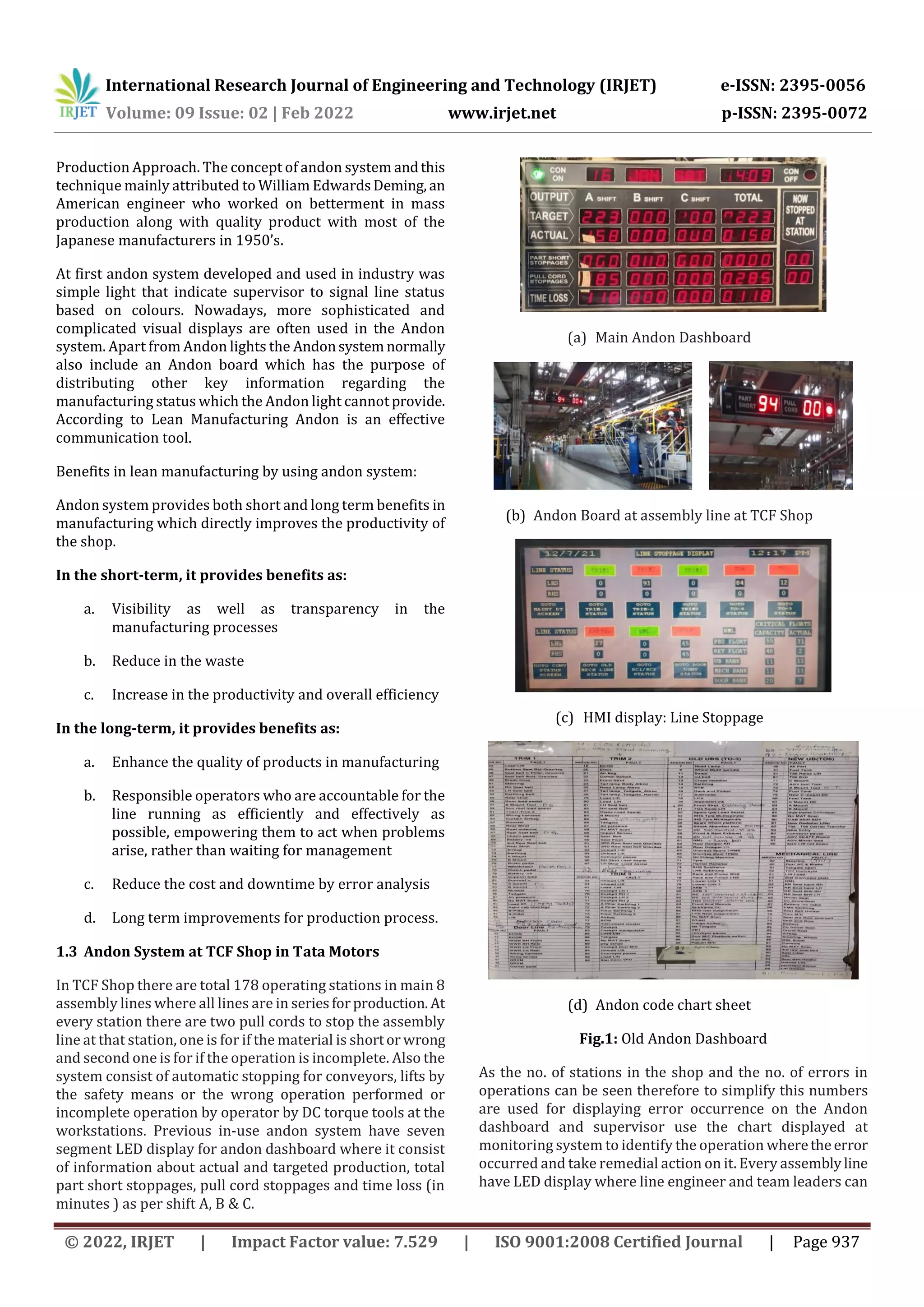 OPTIMIZATION IN MES BY IMPLEMENTING SMART ANDON SYSTEM FOR PRODUCTIVITY ENHANCEMENT | PDF