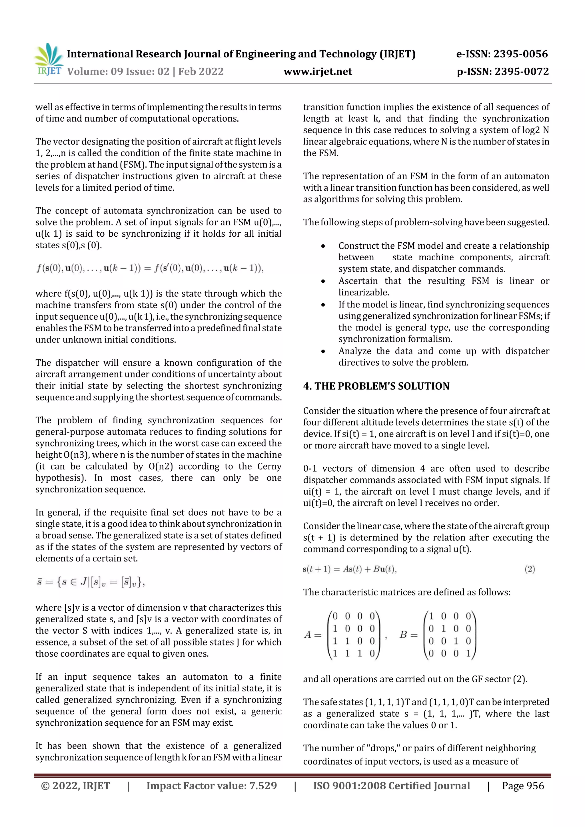 Automata Theory Models and Algorithms for Controlling an Aircraft Group in Aviation sector | PDF