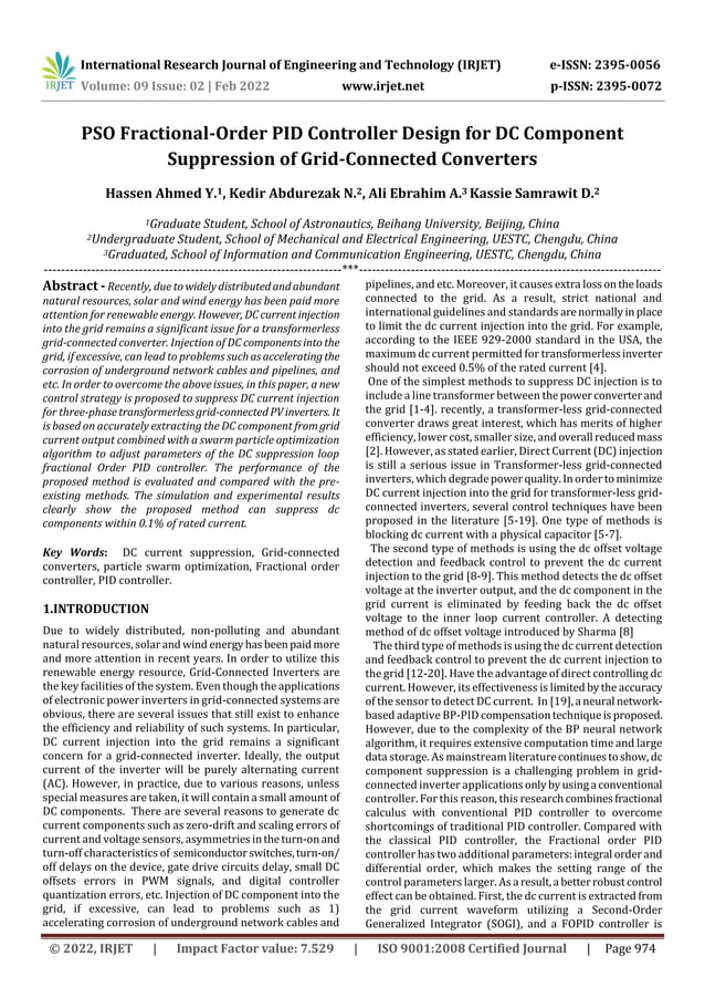 PSO Fractional-Order PID Controller Design for DC Component Suppression of Grid-Connected ...