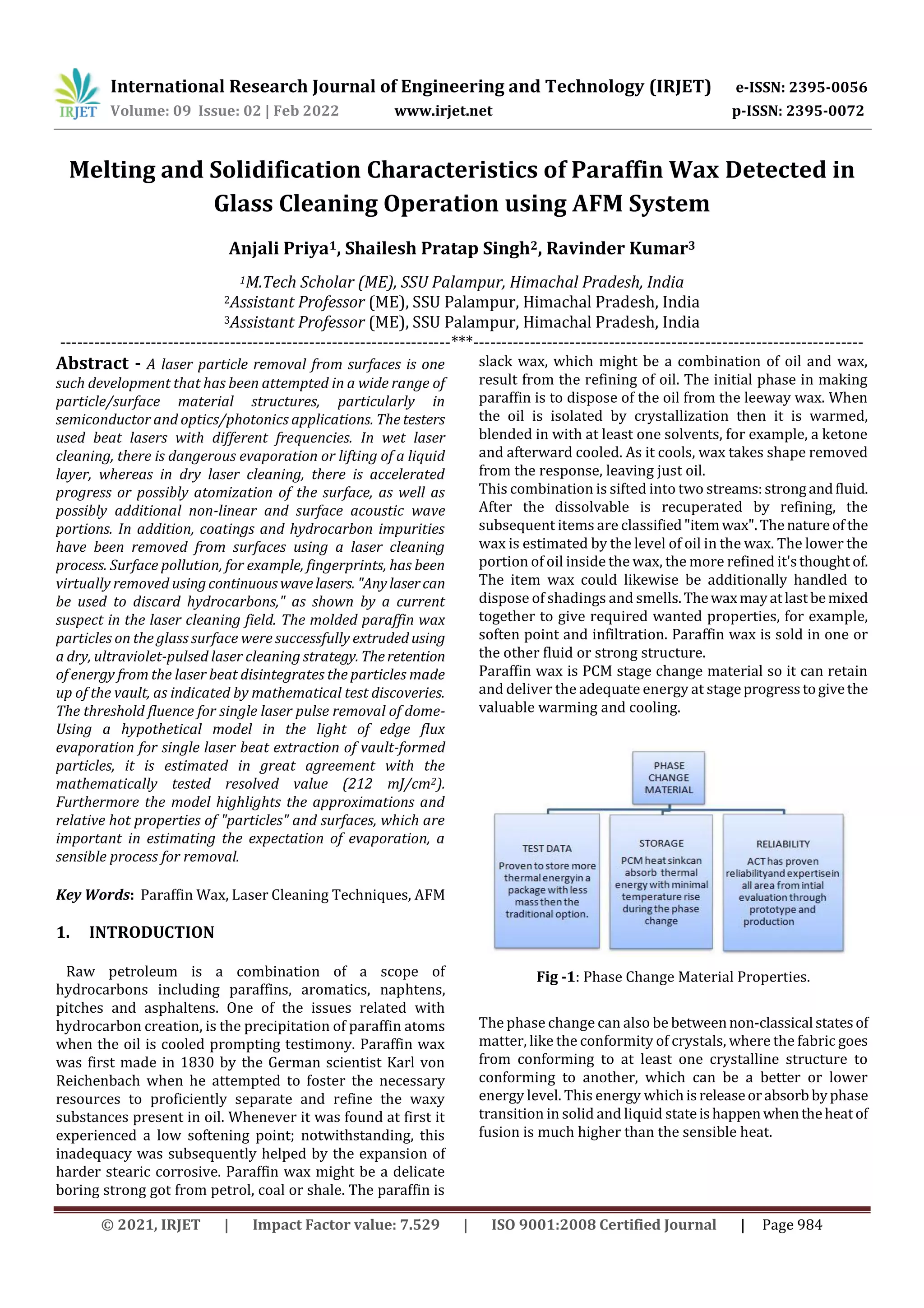 Melting and Solidification Characteristics of Paraffin Wax Detected in ...